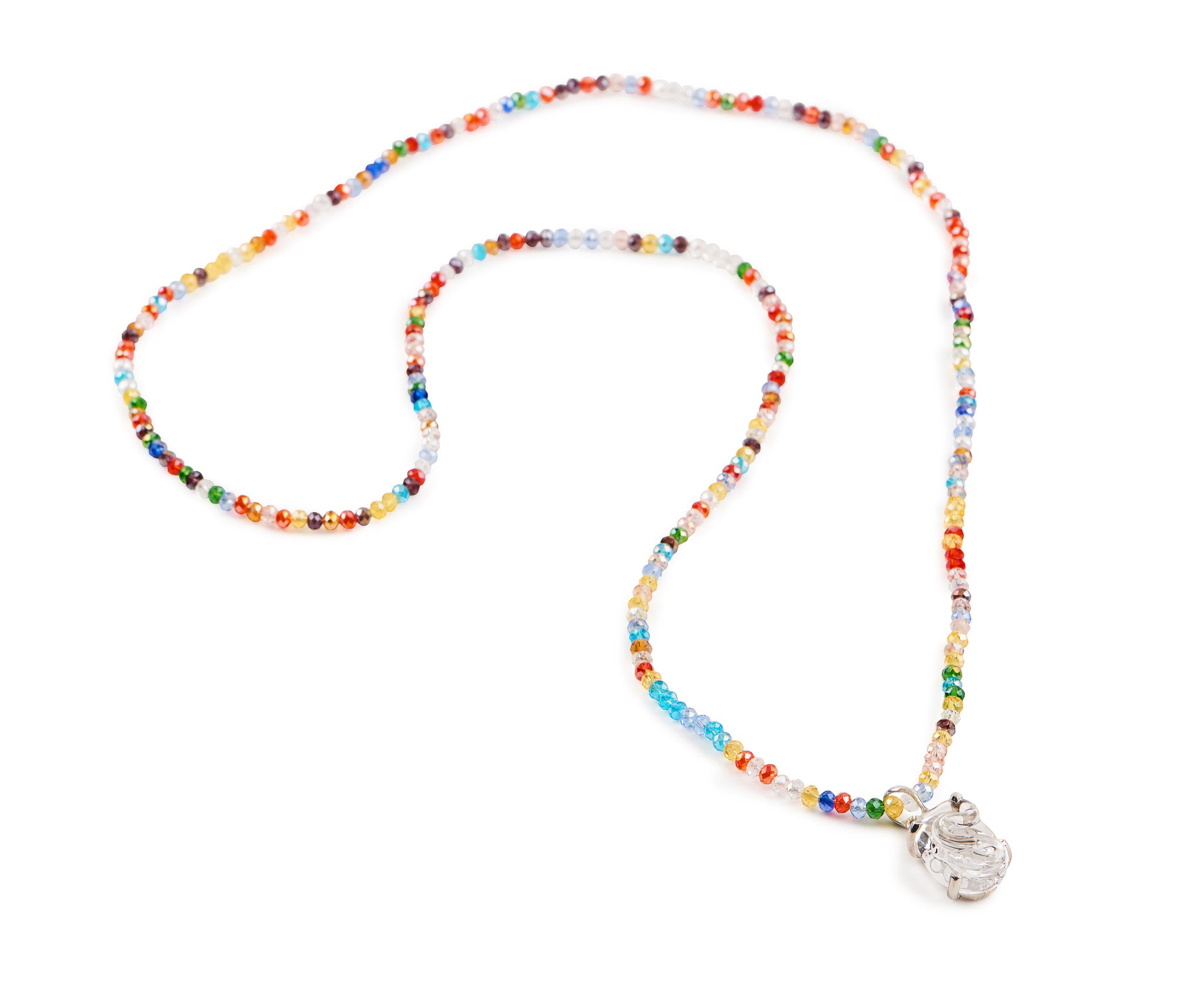 Opera Length beaded necklace with Glass Pendant. – Mariquita Masterson